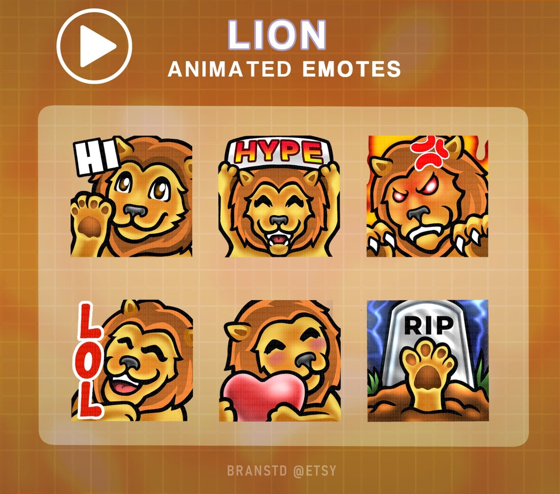6X ANIMATED Lion Twitch Emotes ANIMATED Twitch Emotes - Etsy