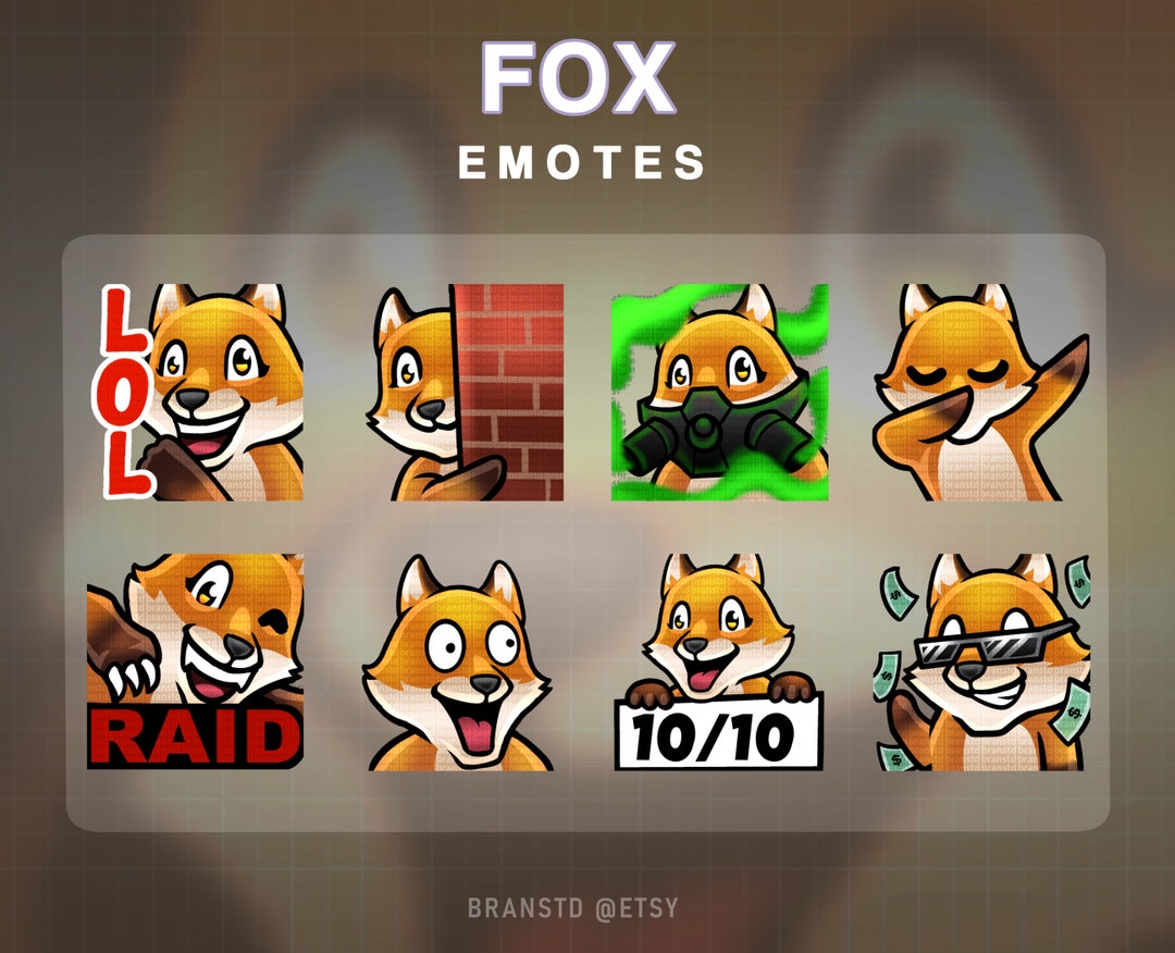 8 X Fox Twitch Emotes - Fox Twitch Emotes - Fox Emotes - Etsy