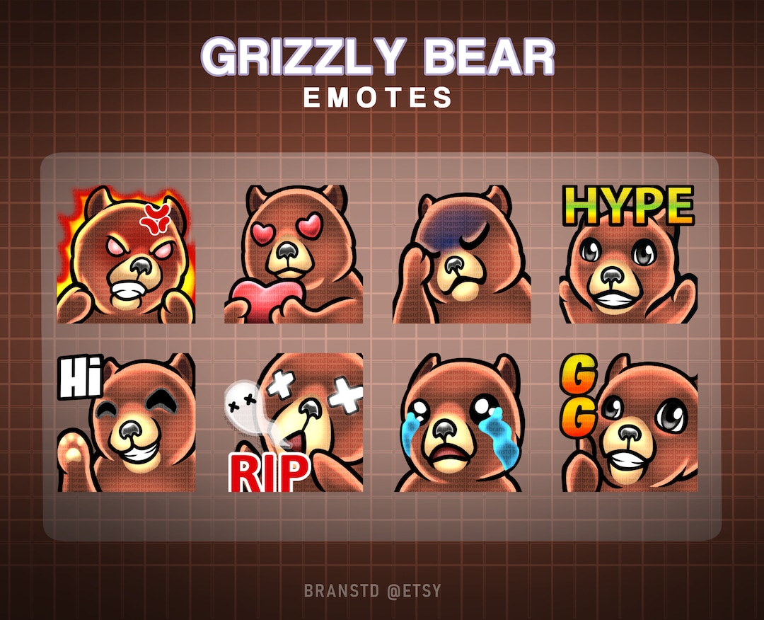 8x Grizzly Bear Emotes - Bear Twitch Emotes - Twitch Emotes - Etsy ...