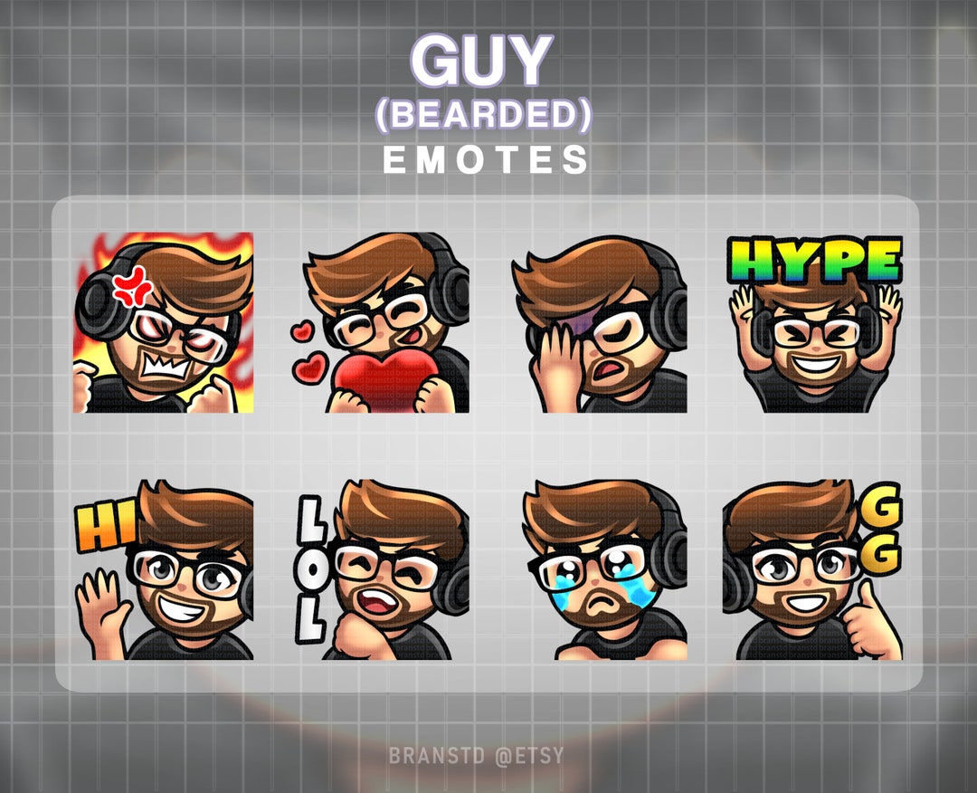 Bearded Guy Twitch Emotes: Gamer Streamer Emote Pack (digital Download ...