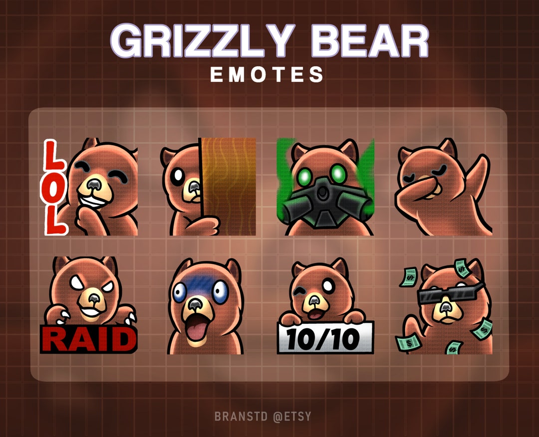 8x Grizzly Bear Emotes - Bear Twitch Emotes - Twitch Emotes - Etsy