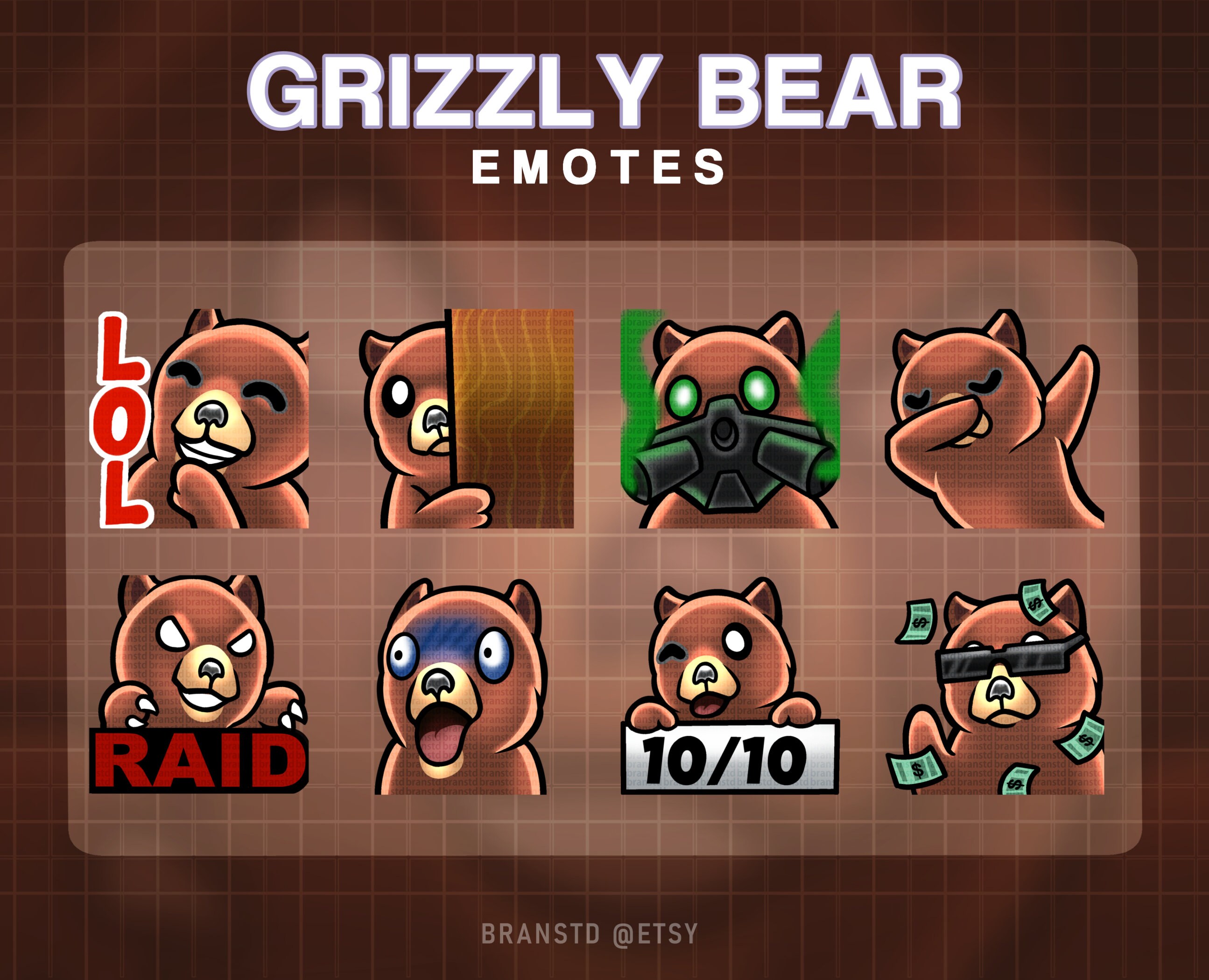 8x Grizzly Bear Emotes Bear Twitch Emotes Twitch Emotes - Etsy