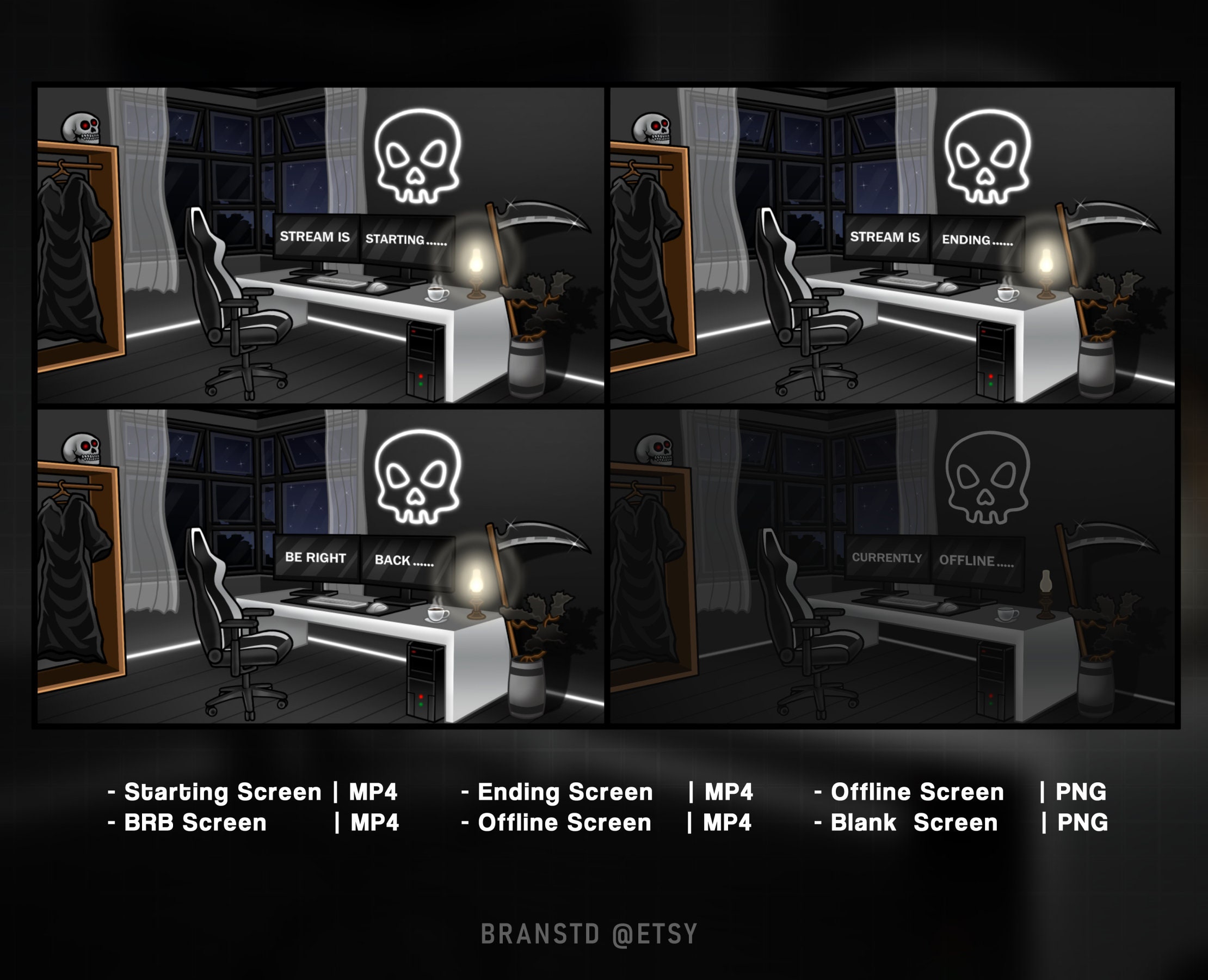 4x ANIMATED Stream Screens - Skull Reaper - Horror - Darkness Room ...