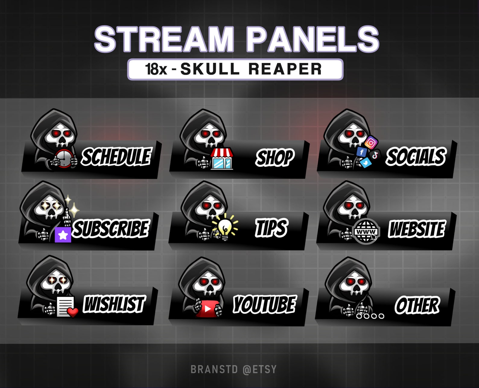 18x Skull Reaper Twitch Panels - Twitch Panels Package - Etsy