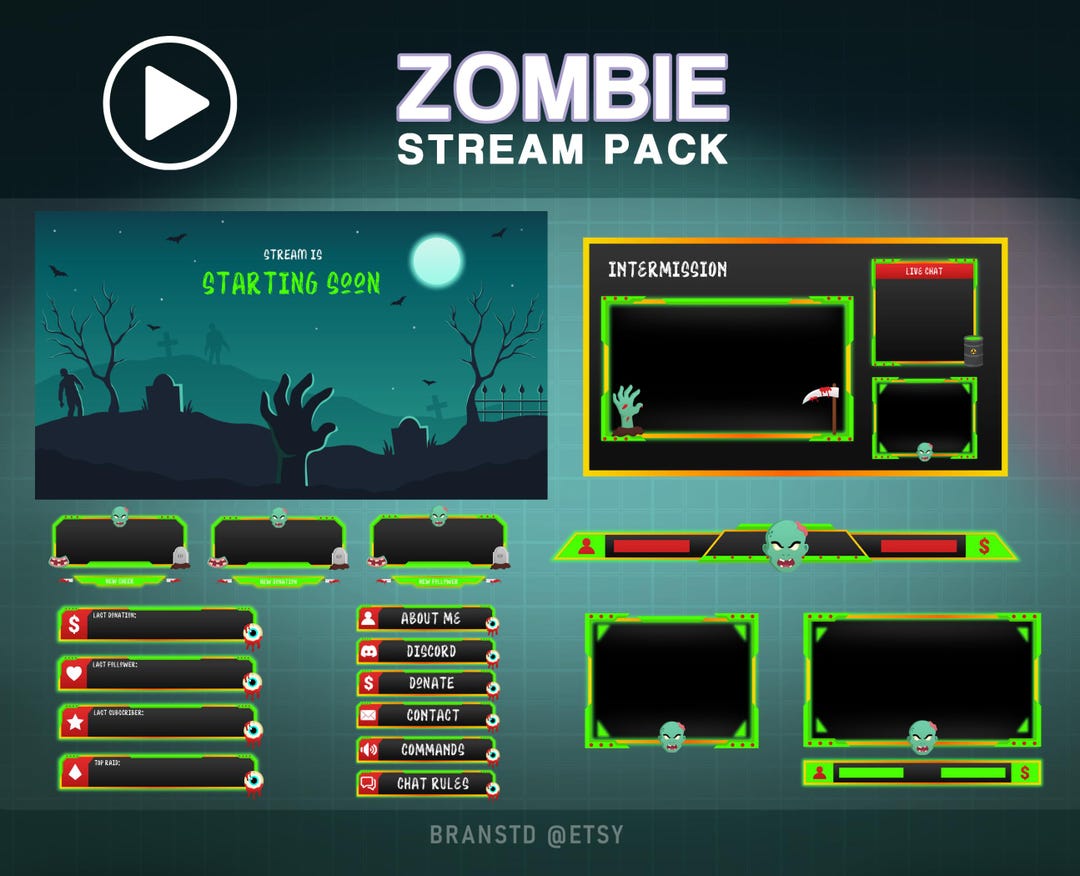 Zombie Stream Package: Animated Twitch Overlay Screens (digital ...