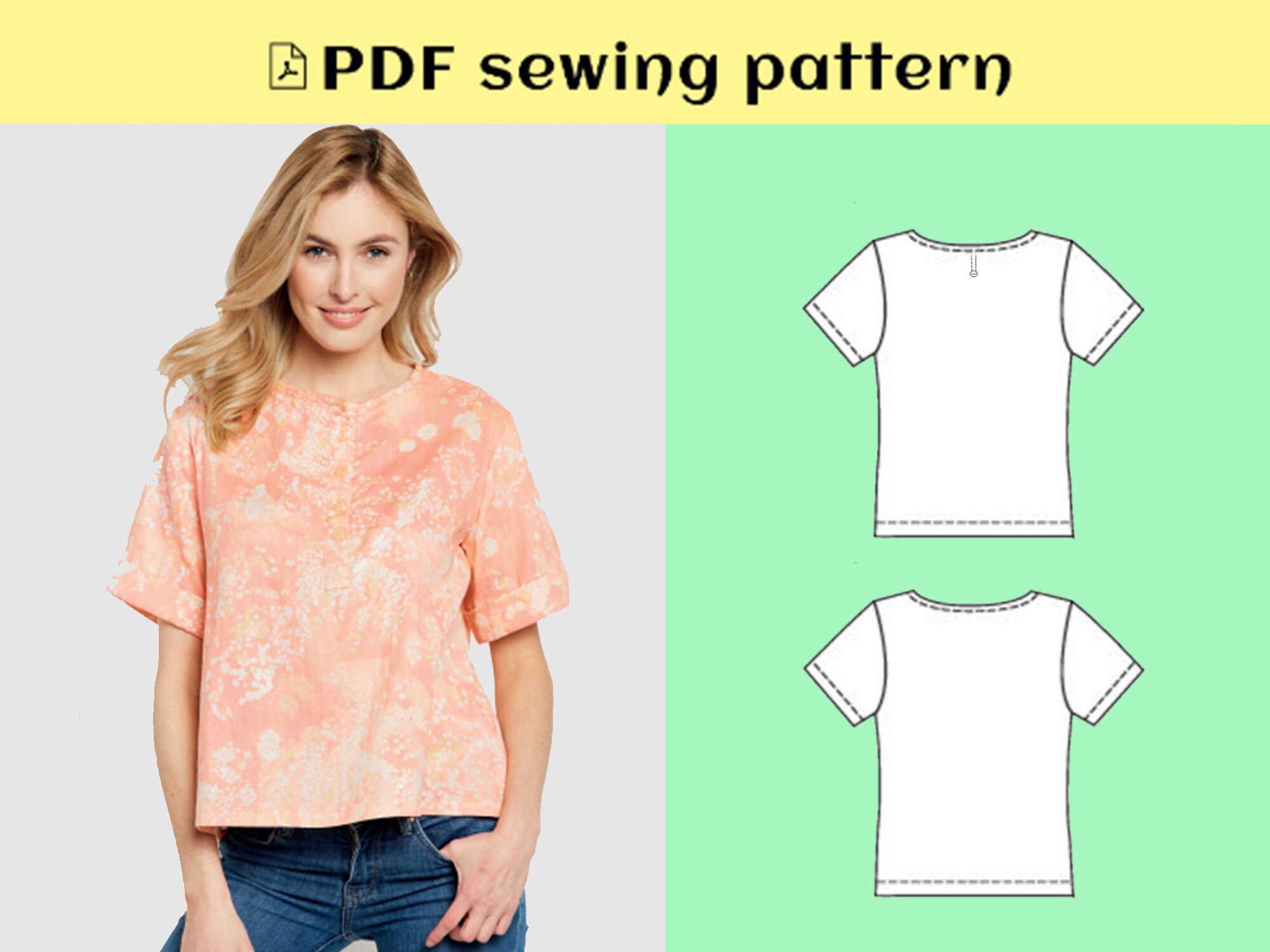 Peachy Women's Tunic Top Sewing Pattern PDF printable DIY - Etsy