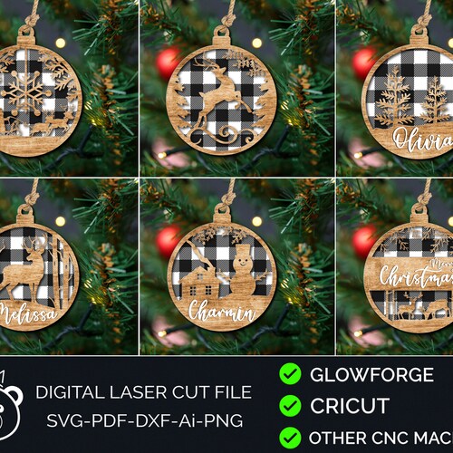 Svg Christmas Ornaments Laser Cut Files Bundle Templates New Etsy