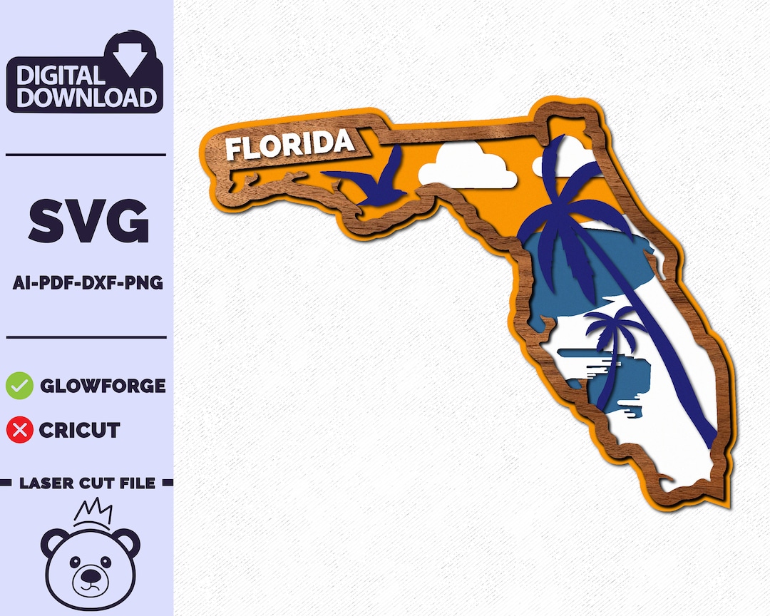 Florida SVG, 3D Layered Tropical Florida Sign, Laser Cut Files, Dxf-ai ...