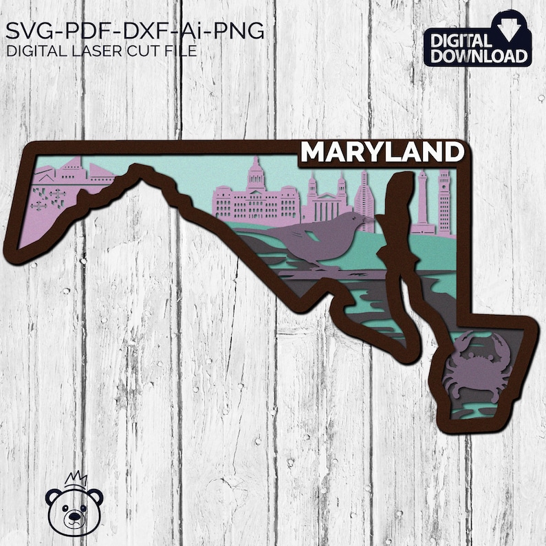 Maryland SVG, 3D Layered Tropical Maryland Sign, Laser Cut Files, Dxf ...