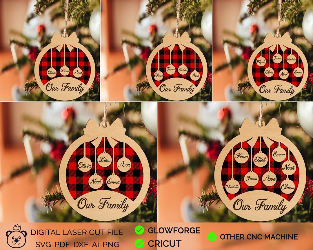 Christmas Family Ornaments Svg - Glowforge Cut File - Personalized ...