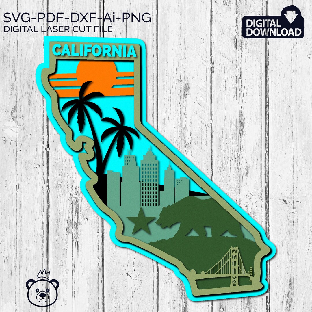 California SVG, 3D Layered Tropical California Sign, Laser Cut Files ...