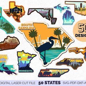 3D Layered USA Bundle SVG, 50 American States Bundle SVG, Laser Cut ...
