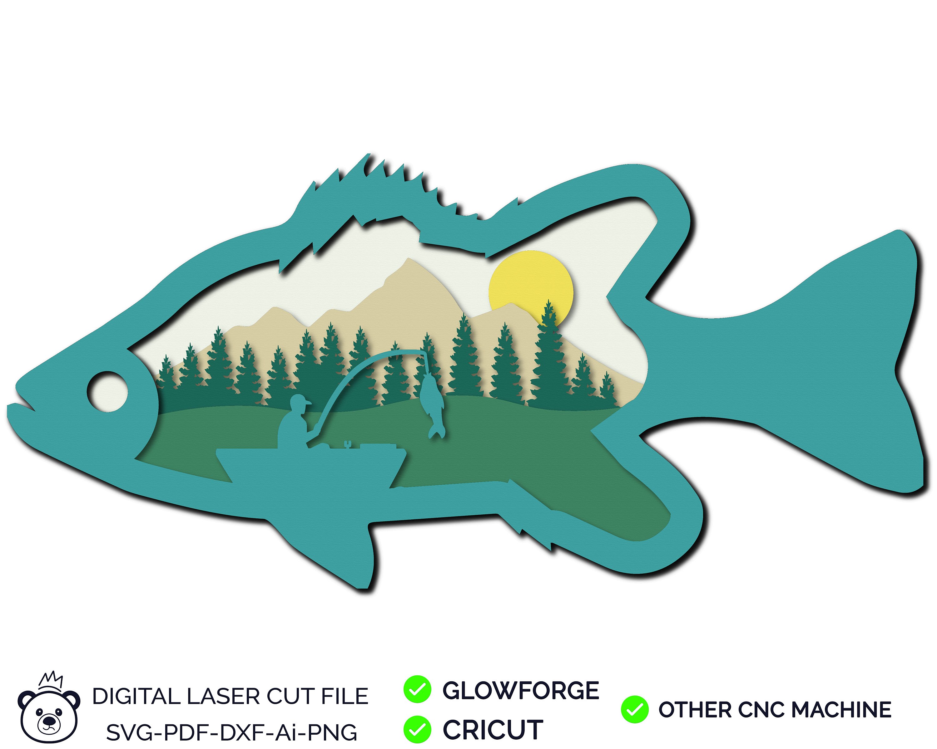 Fish Svg Fish Dxf Laser Cut Files 3d Fish Glowforge Fish - Etsy