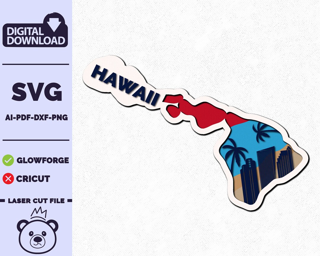 Hawaii SVG, 3D Layered Tropical Hawaii Sign, Laser Cut Files, Dxf-ai ...
