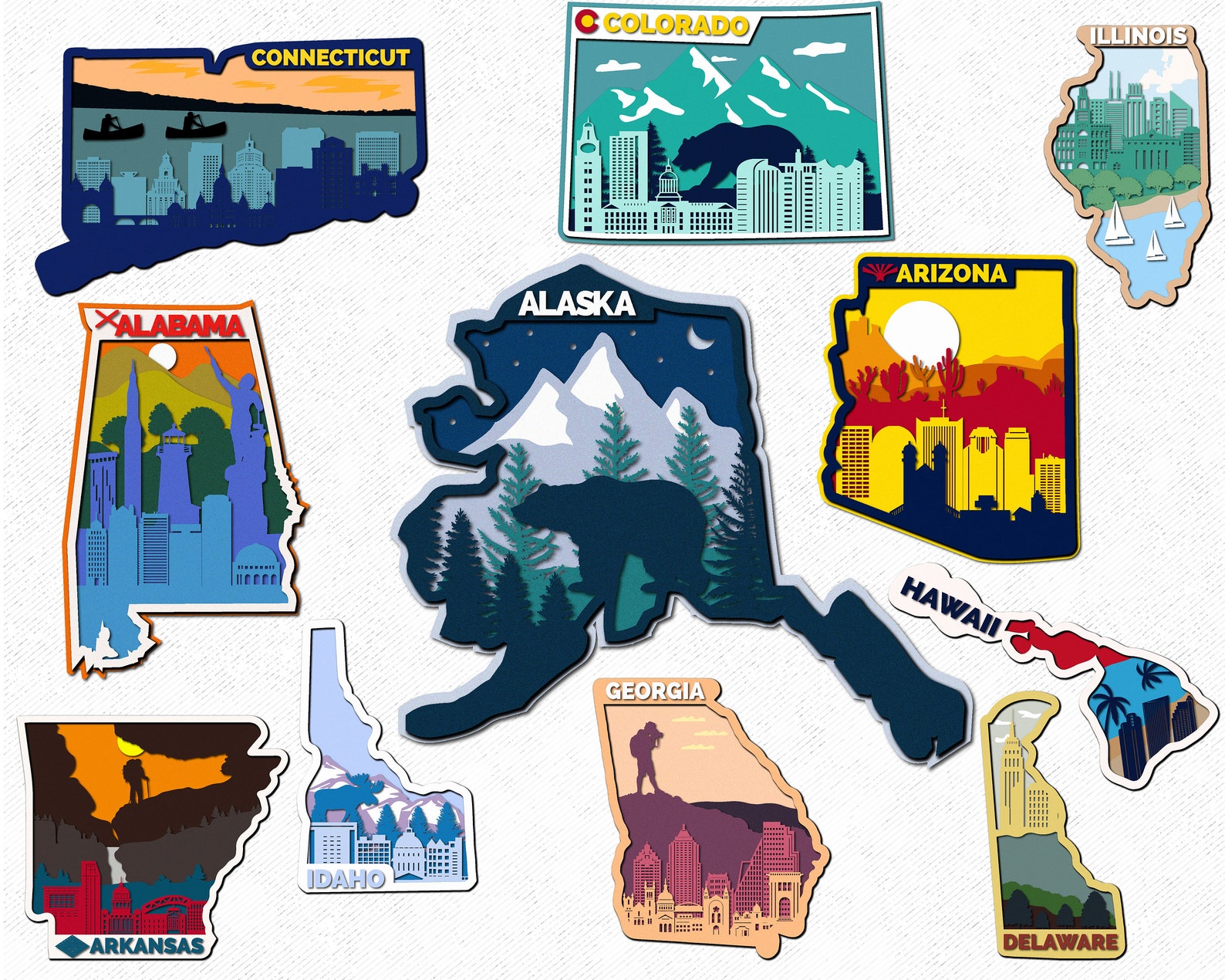 3D Layered USA Bundle SVG, 50 American States Bundle SVG, Laser Cut ...