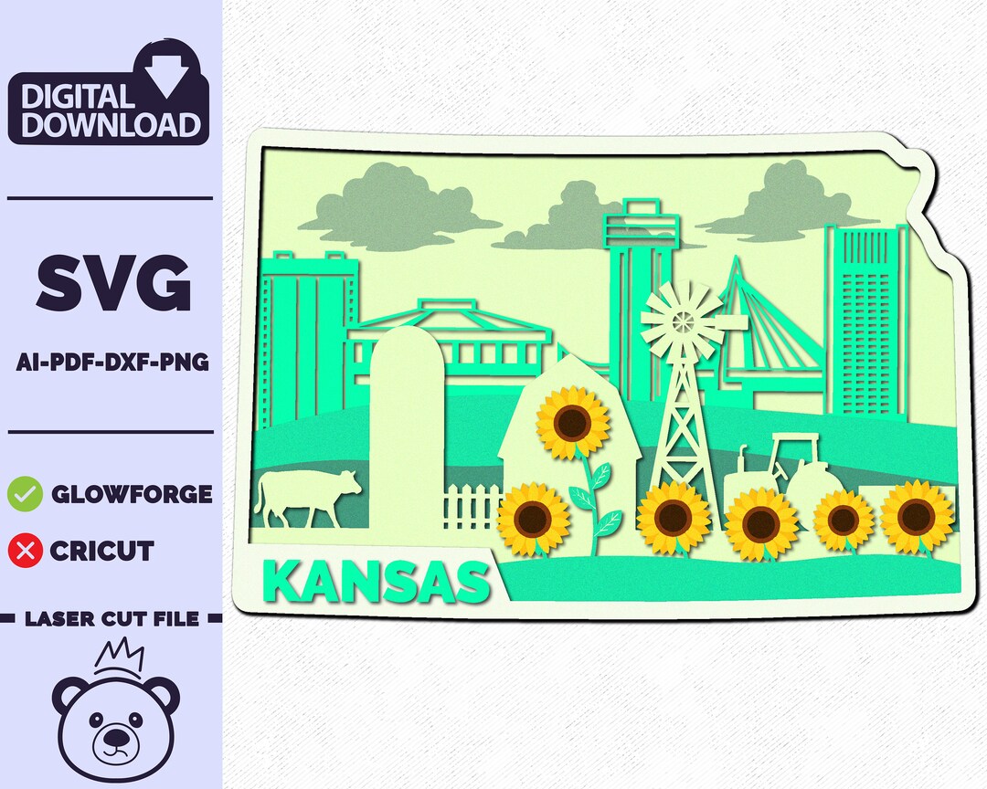 Kansas SVG, 3D Layered Tropical Kansas Sign, Laser Cut Files, Dxf-ai ...
