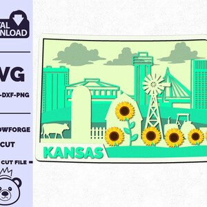 Kansas SVG, 3D Layered Tropical Kansas Sign, Laser Cut Files, Dxf-ai ...