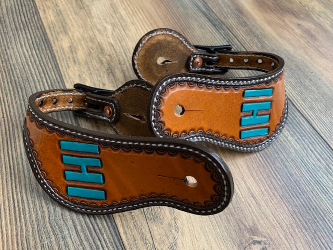 Hand Tooled Western Leather Spur Straps / Youth Size Spur Straps Tack ...