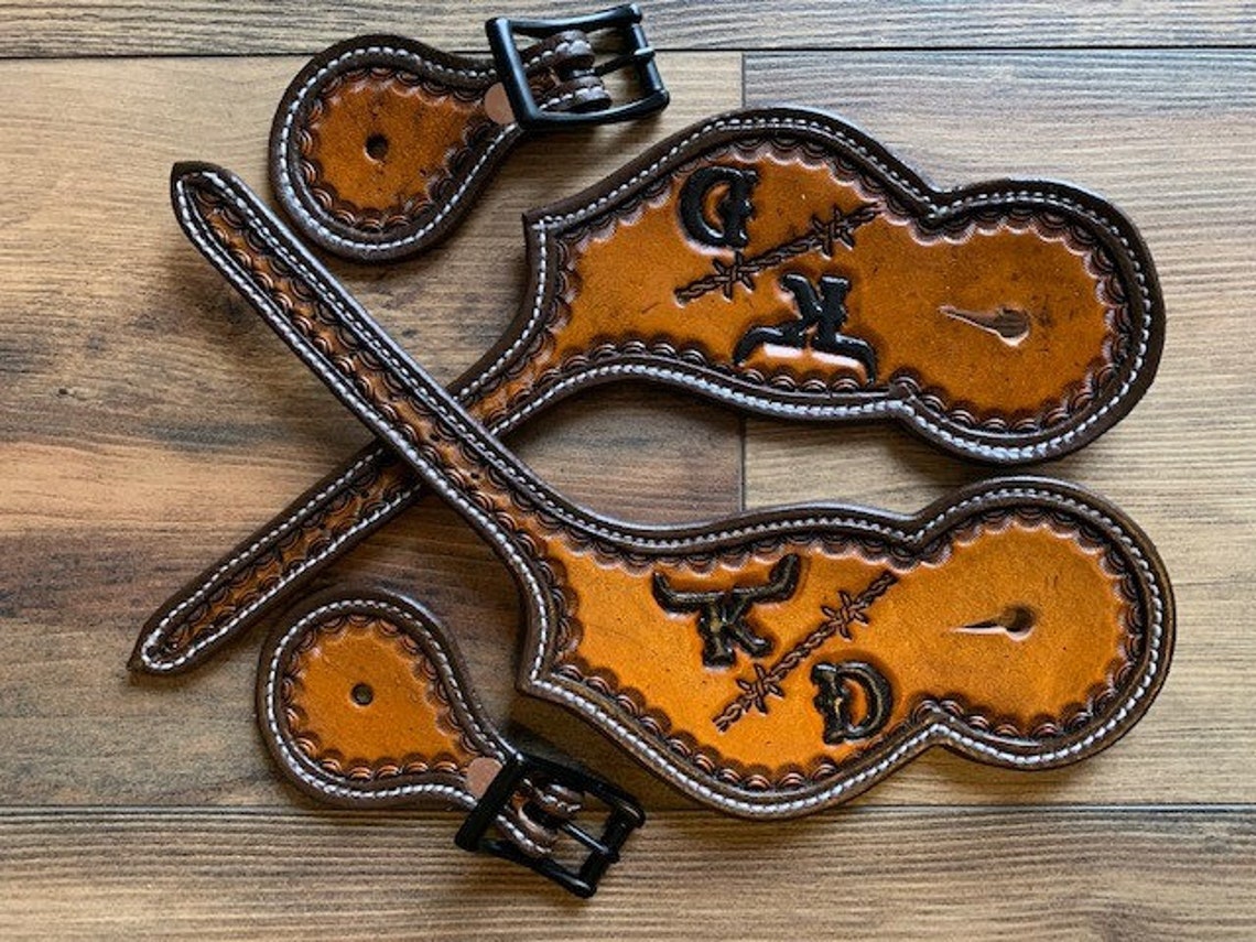 Hand Tooled Western Leather Spur Straps / Adult Size Spur Straps Tack ...