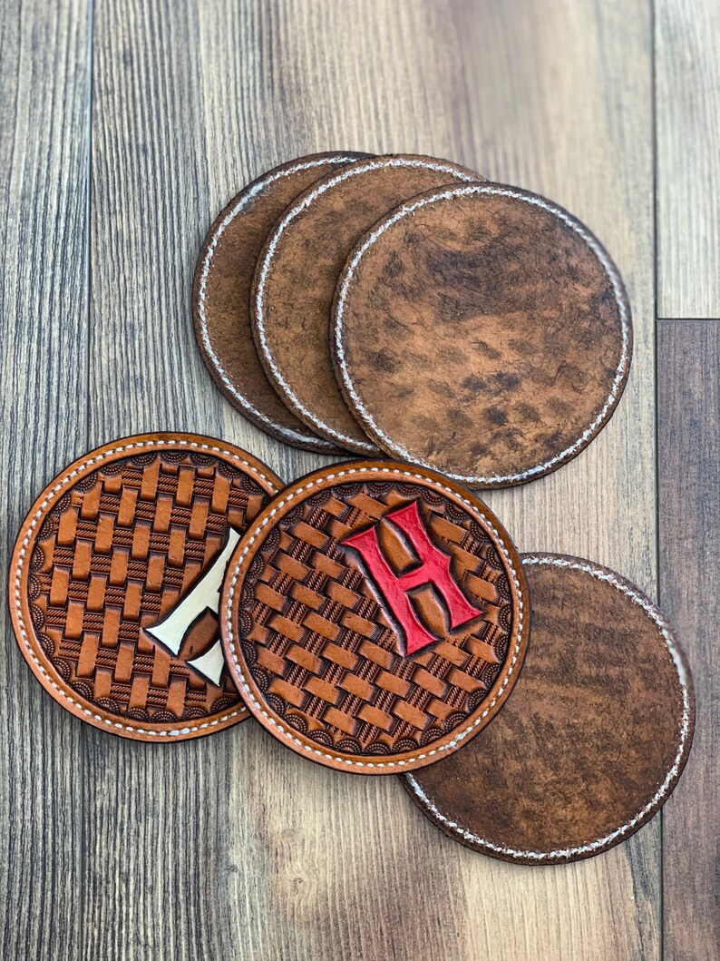 Custom Leather Coasters With Brand or Initials / Custom - Etsy