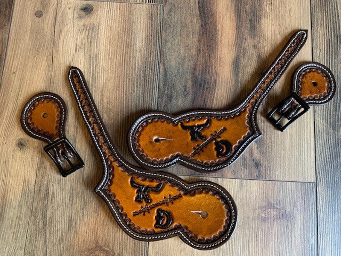 Hand Tooled Western Leather Spur Straps / Adult Size Spur Straps Tack ...