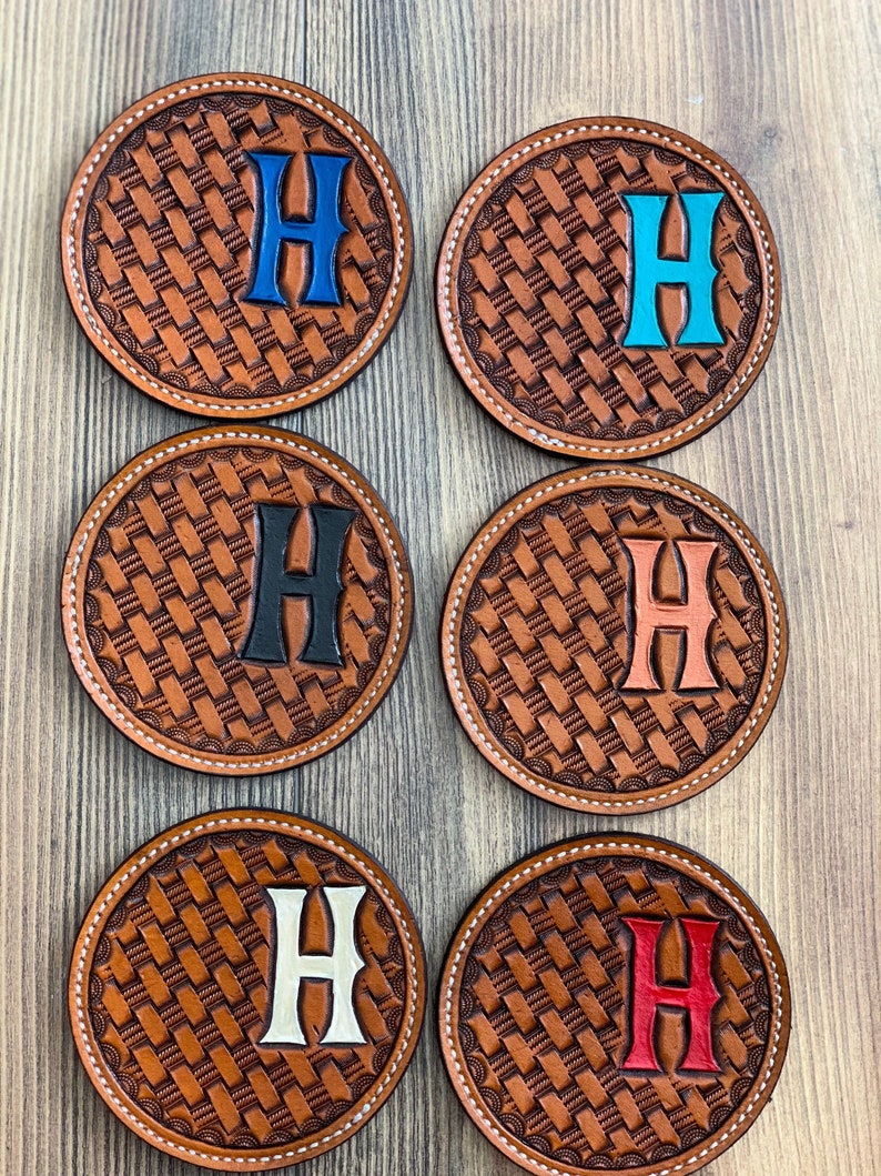 Custom Leather Coasters With Brand or Initials / Custom - Etsy