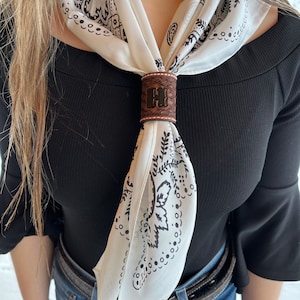 Leather Bandana Slide With Scarf / Western Style Silk Scarf With Custom ...