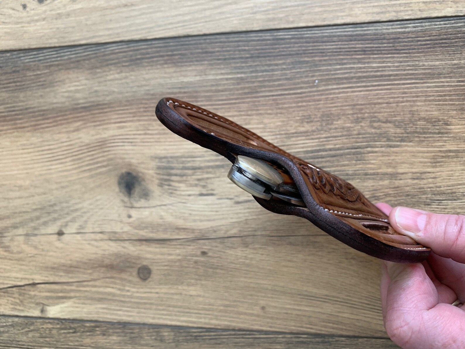 Slanted Pancake Style Pocket Knife Sheath / Hand Tooled Trapper Style ...