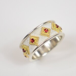 Red Sapphire Eternity Band Ring, Silver and Gold Byzantine Band Ring ...