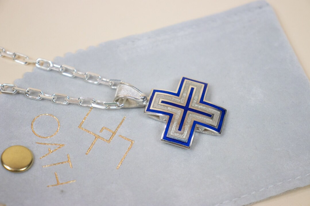Blue Enamel Cross Pendant, Enamel Cross Charm, Christian Cross ...