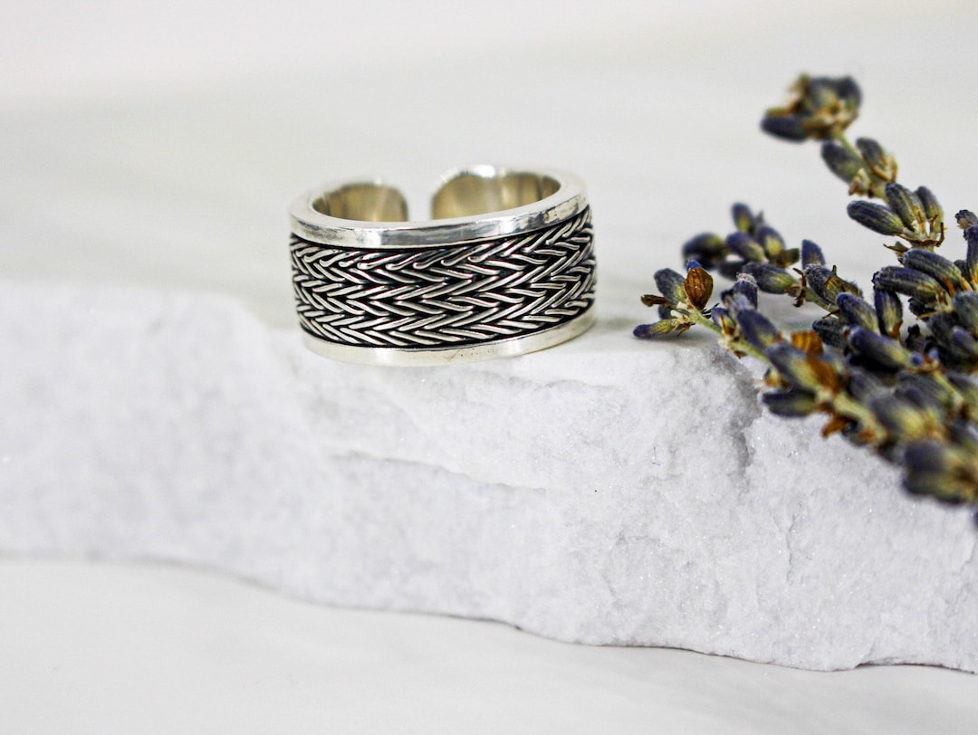 Kette Band Ring, Oxidierter breiter Band Ring, Daumen Ring, Unisex Ring ...