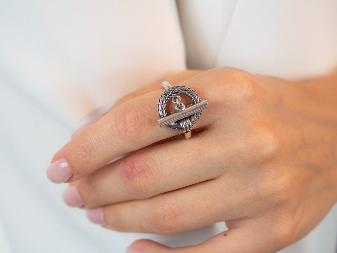 Oxidierter Silber Ring, Offener Kreis Ring, Moderner geometrischer Ring ...