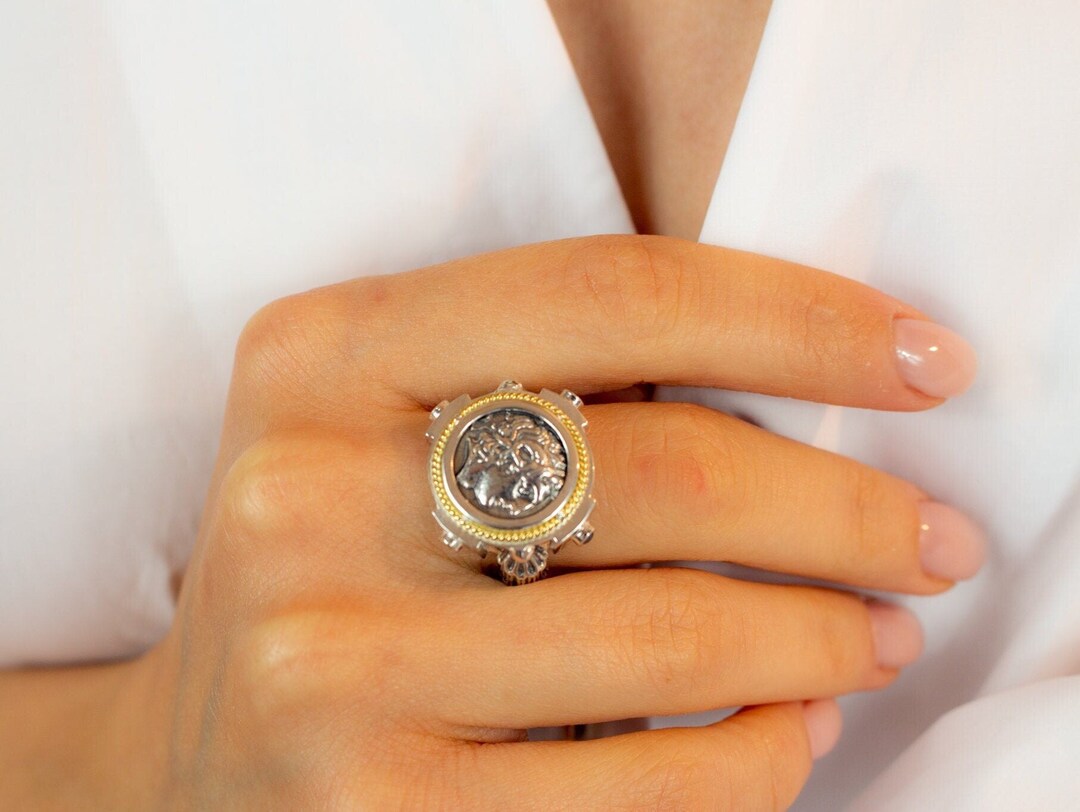 Alexander the Great Coin Ring Gold & Silver Signet Ring-ancient Greek ...