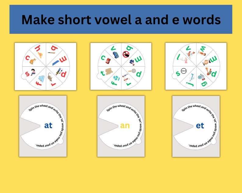 Short Vowel Spinners, Reading Manipulative for Phonics Practice ...