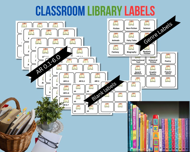 Digital Downoad, Printable Literacy Themed Labels for Classroom ...