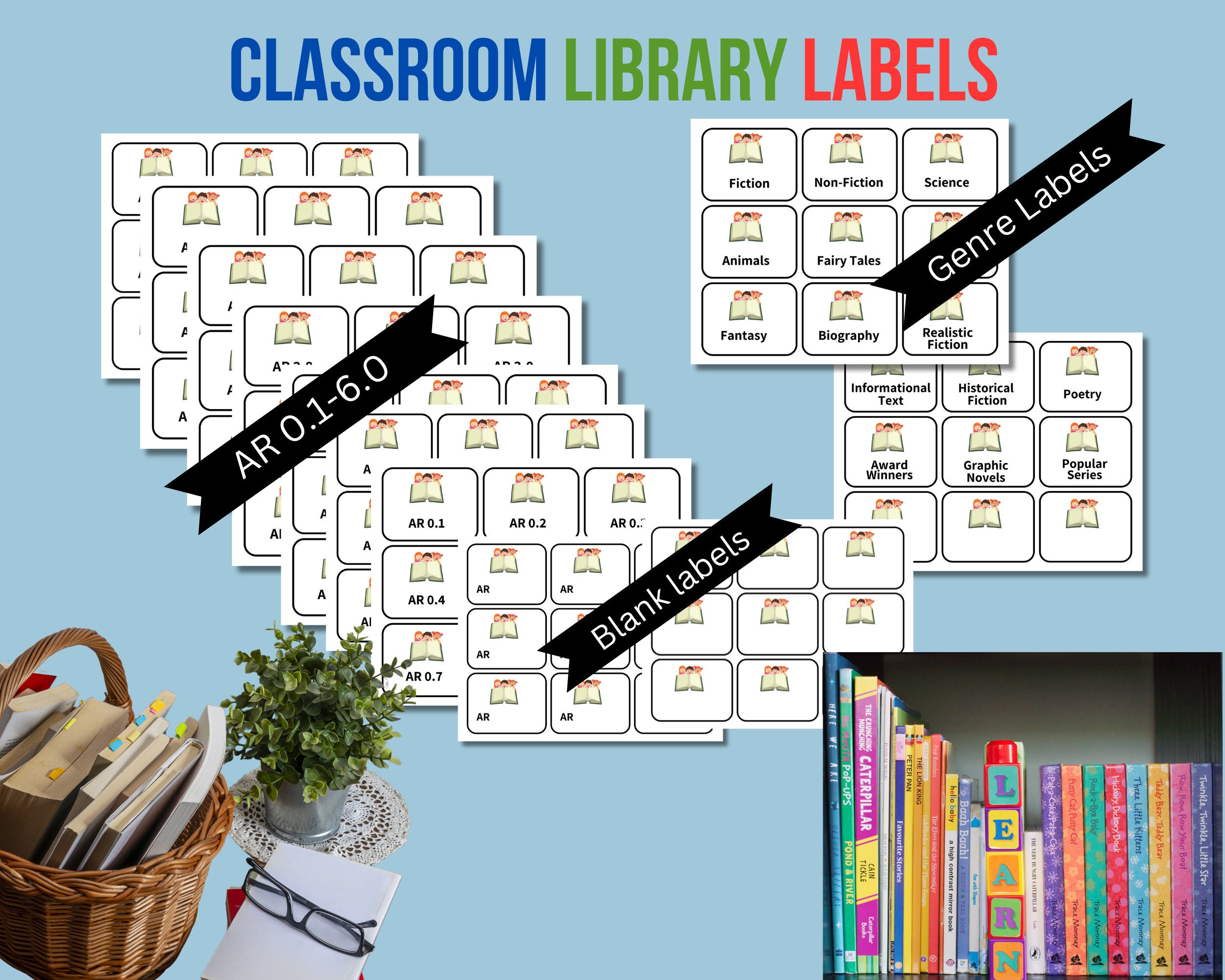 Digital Downoad, Printable Literacy Themed Labels for Classroom ...