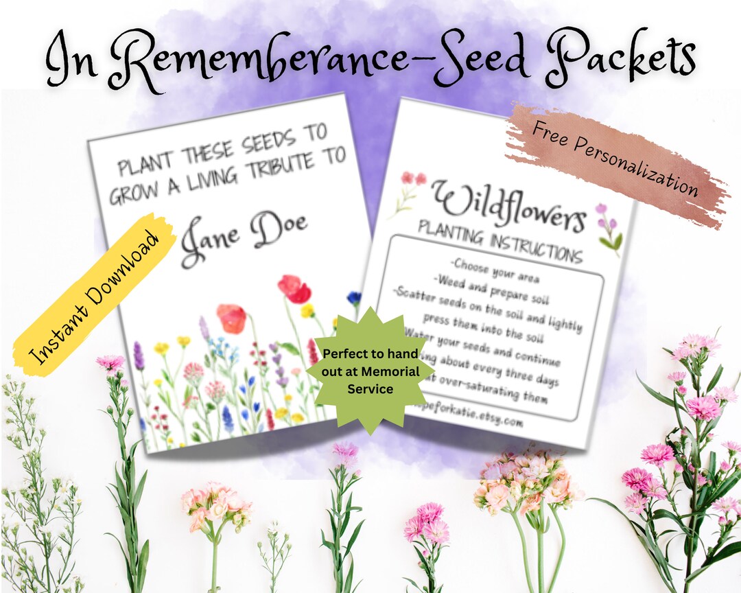 Personalized Memorial Seed Packet, Memoriam, Remembrance, Funeral Gift ...