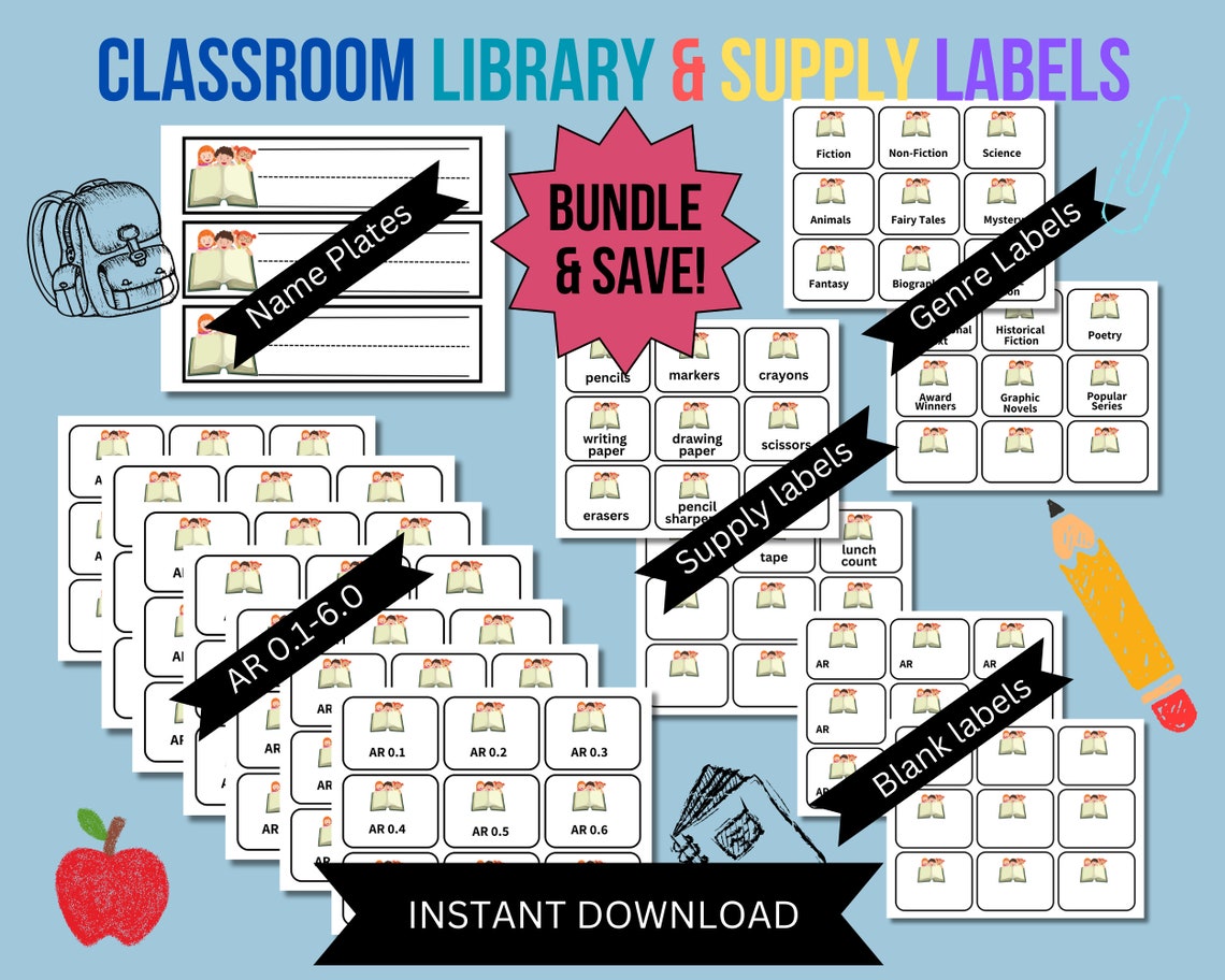 Digital Downoad, Printable Literacy Themed Labels for Classroom ...