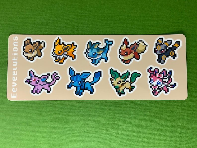 Pixel 8-bit Eeveelution Sticker Sheet / Eevee Jolteon Vaporeon Flareon ...