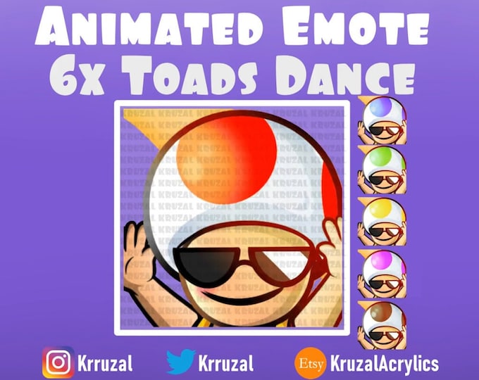 Twitch Toad Mario 6x Colors Animated Dance Emote | Emote Mario Toad ...