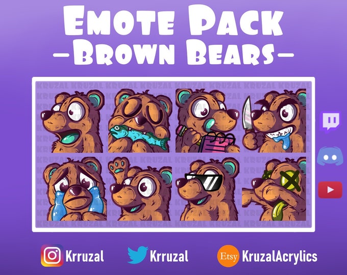 Brown Bear Emotes X8 | Pack Emotes Twitch | Emote Twitch | Emote ...