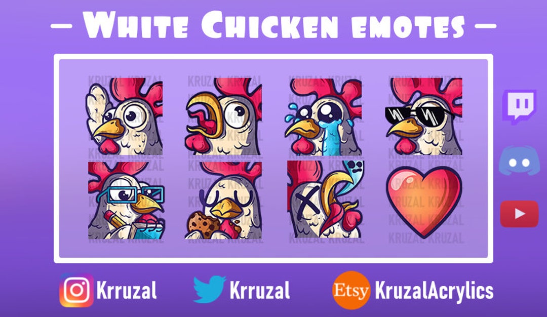 White Chicken Emotes X8 | Pack Emotes Twitch | Emote Twitch | Emotes ...