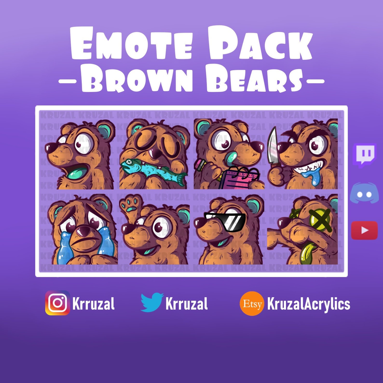 Brown Bear Emotes X8 | Pack Emotes Twitch | Emote Twitch | Emote ...