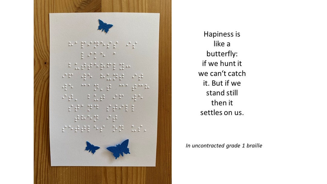 Braille Card With Butterflies, Embossed Printing Card, Uncontracted ...