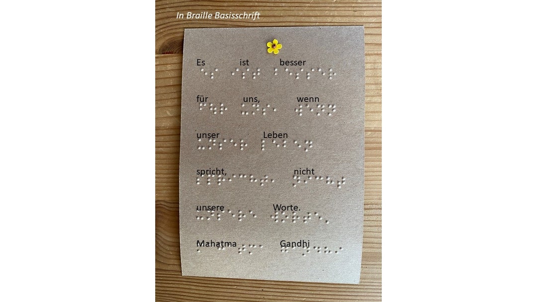 Braille basic Saying Card With Saying by Mahatma Gandhi, With Flower ...