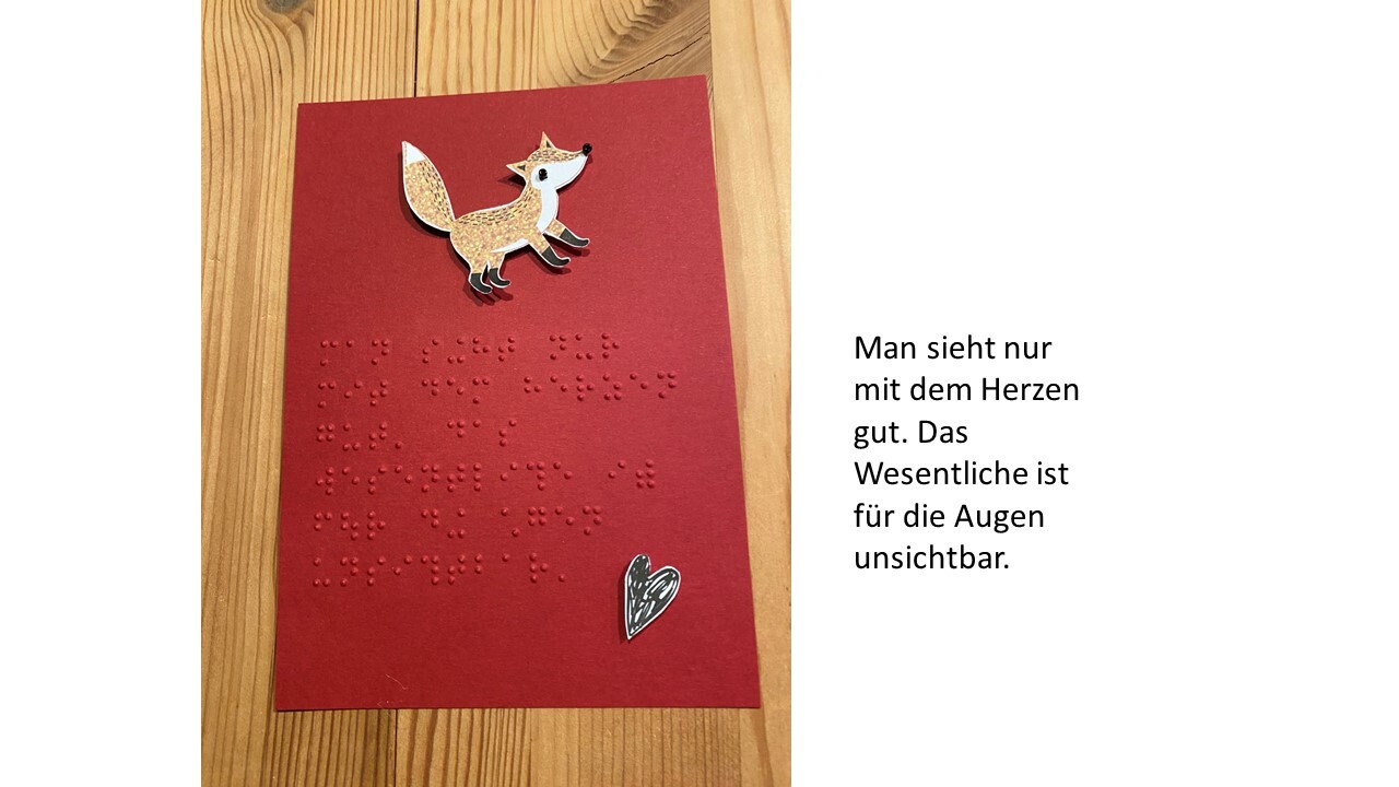 Braille Card, Card With Braille, Saying of the Little Prince by A. De Saint-exupéry, 3D Fox ...