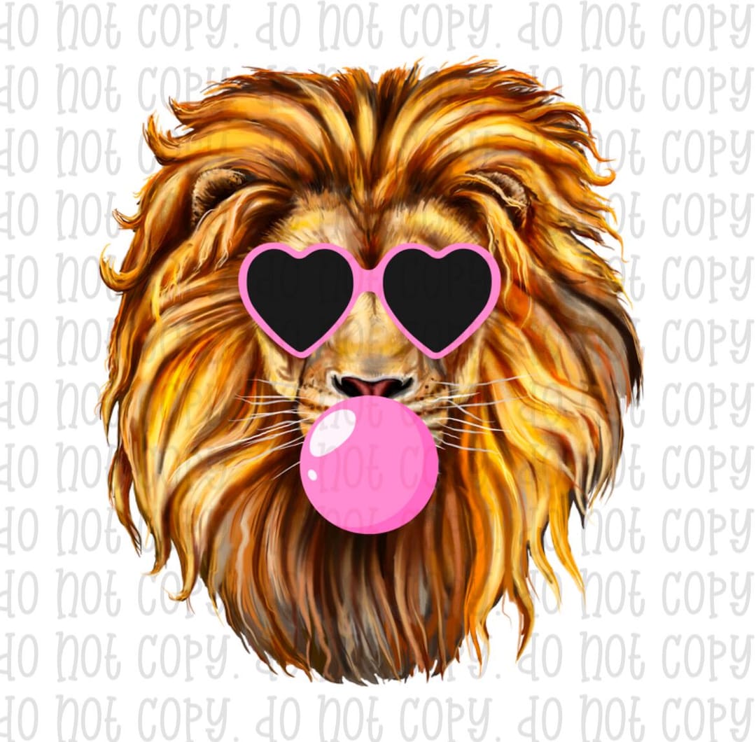Preppy Lion With Sunglasses and Bubble Gum Png Sublimation DTF Print ...