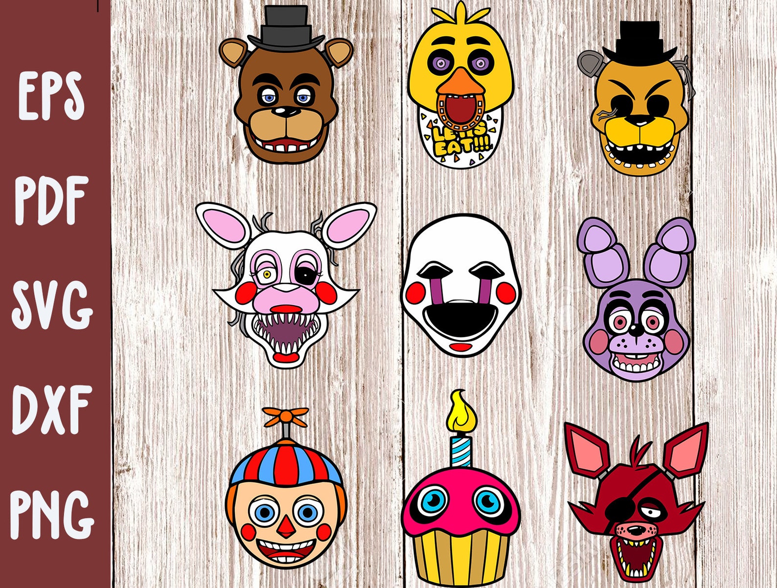 Five nights at Freddy Characters Layered SVG DXF Vector | Etsy