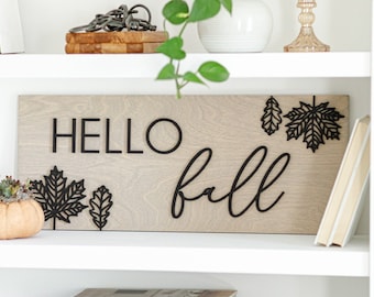 Hello Fall Sign, Seasonal Decor, Custom Wood Sign, 3D Sign ...