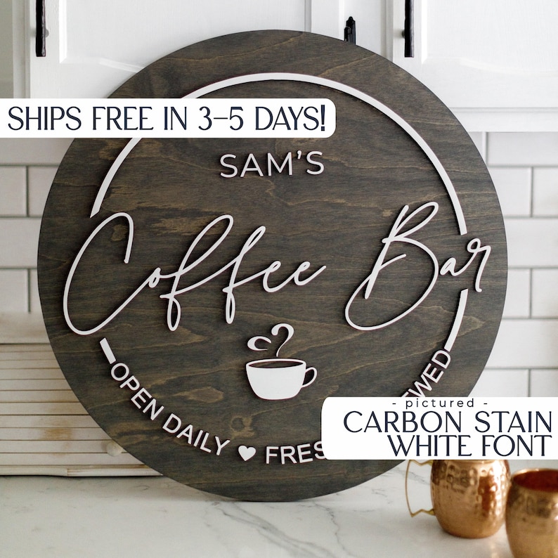 Round Coffee Bar Sign, Custom Wood Sign, 3D Sign, Personalized Gift ...